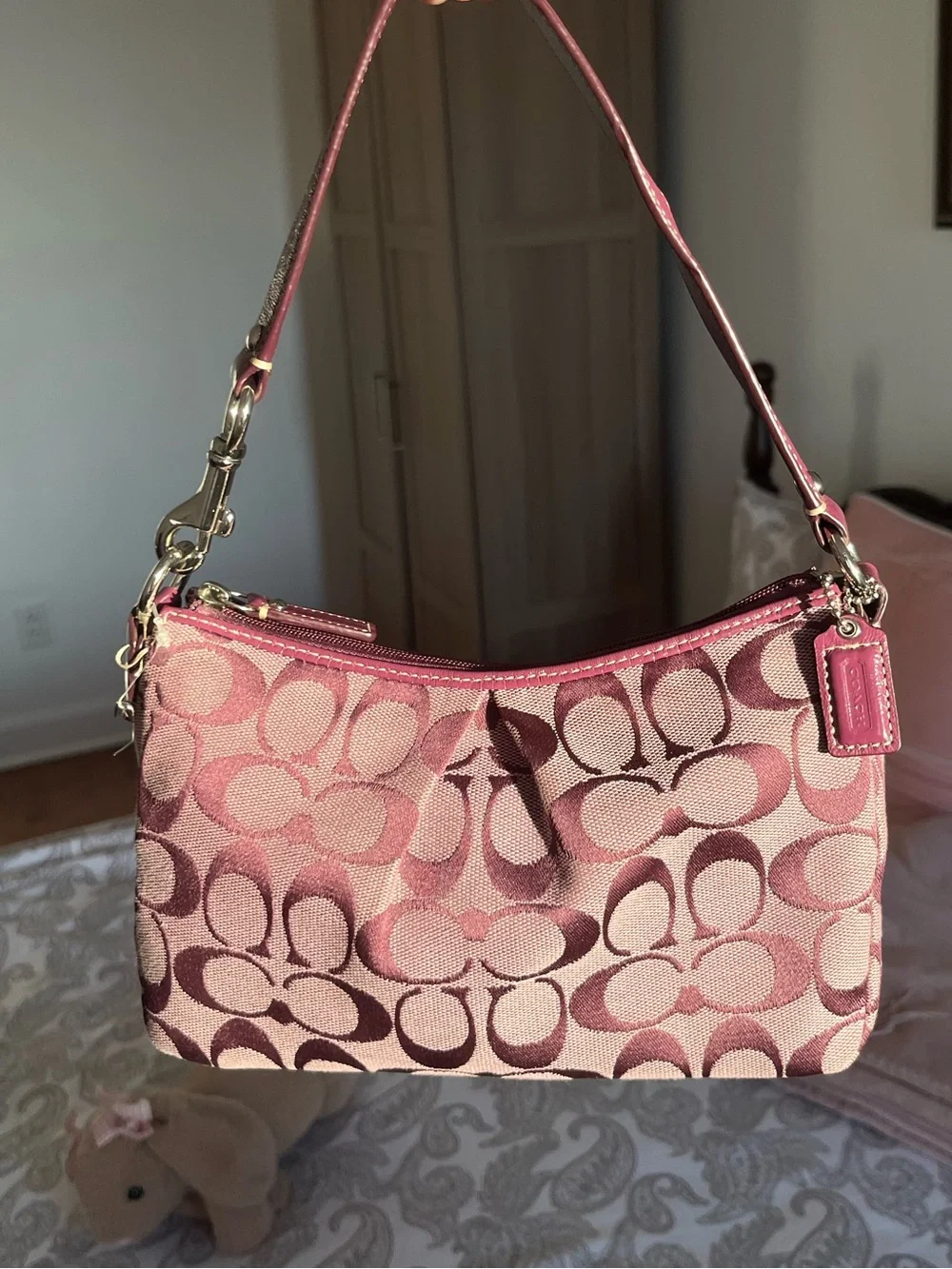 Coach | Bags | Vintage Purple Coach Signature Jacquard Mini Shoulder ...